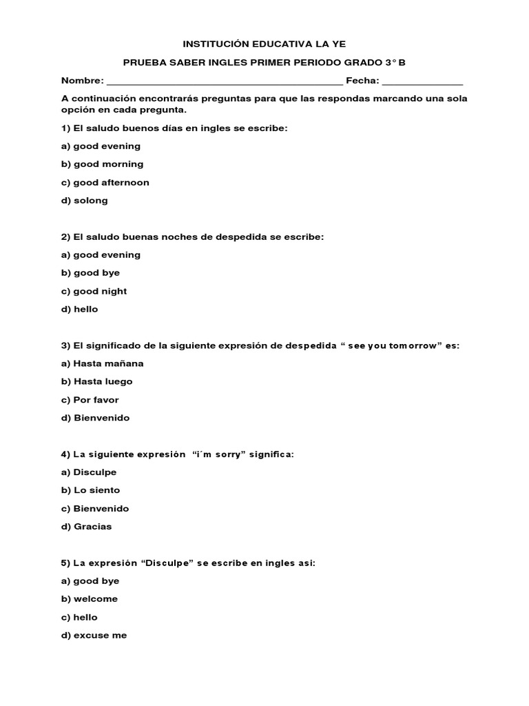 Prueba Saber Ingles | PDF