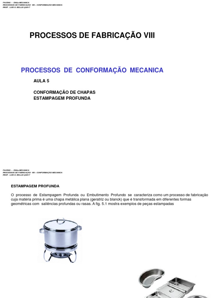 Estampagem Profunda de Chapas Metálicas | PDF | Estresse (Mecânica) | Aço