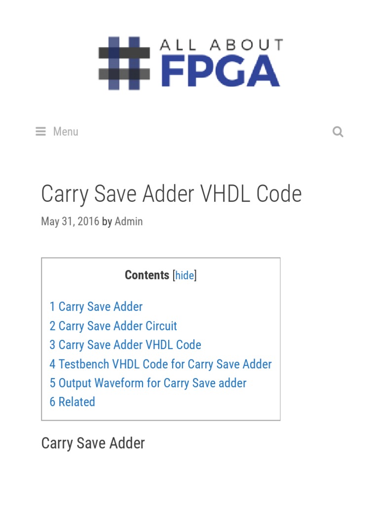 Carry Save Adder VHDL Code | PDF | Vhdl | Computer Architecture