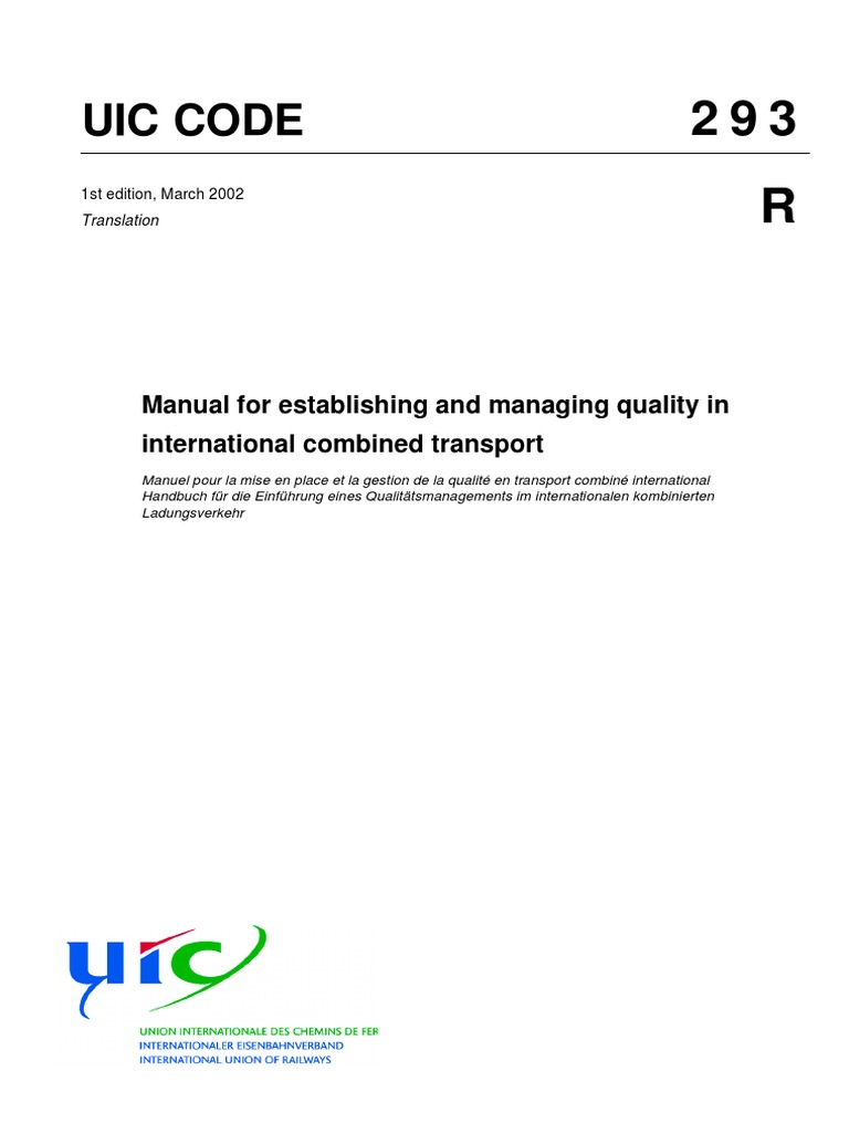 Uic Code: Manual For Establishing and Managing Quality in International ...
