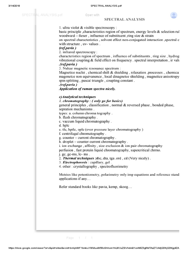 Spectral Analysis - PDF: Open With | PDF | Chromatography | Spectroscopy