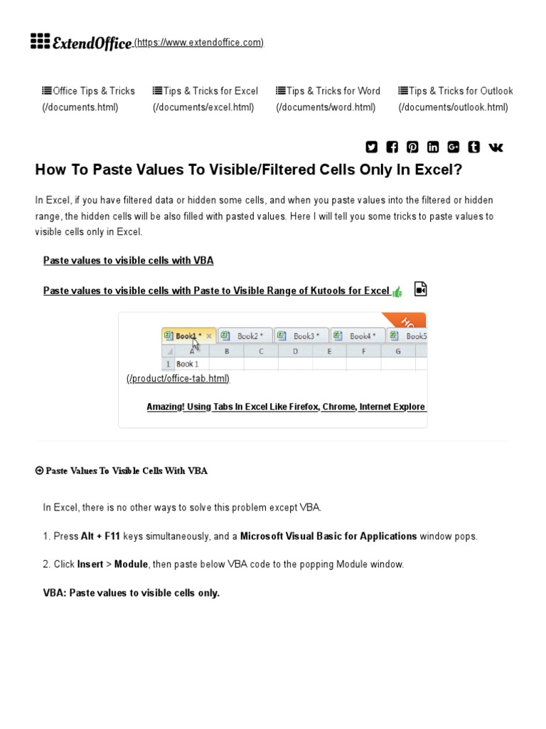 How To Paste Values To Visible - Filtered Cells Only in Excel | PDF ...