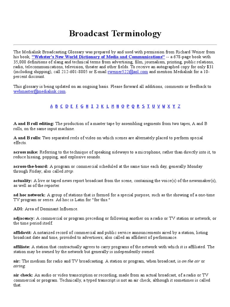 Broadcast Glossary PDF | PDF | Television | Media Market