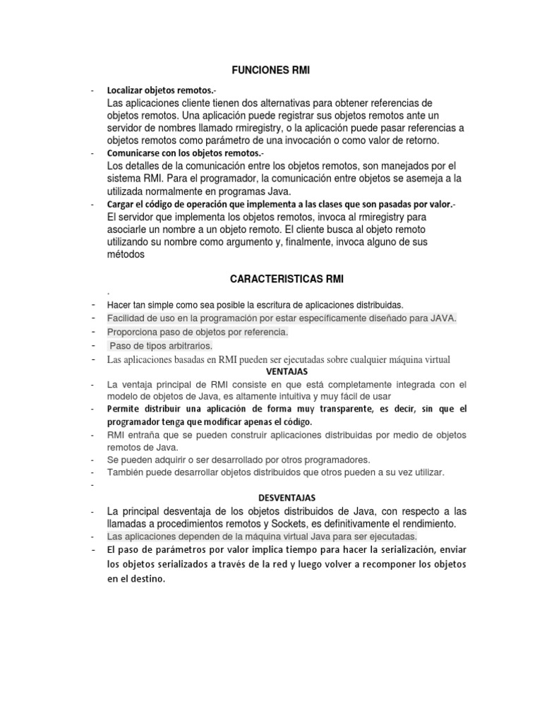 Funciones Rmi | PDF | Java (lenguaje de programación) | Objeto ...