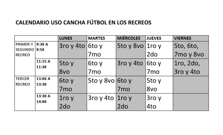 Calendario Uso Cancha Fútbol Escolar Pdf