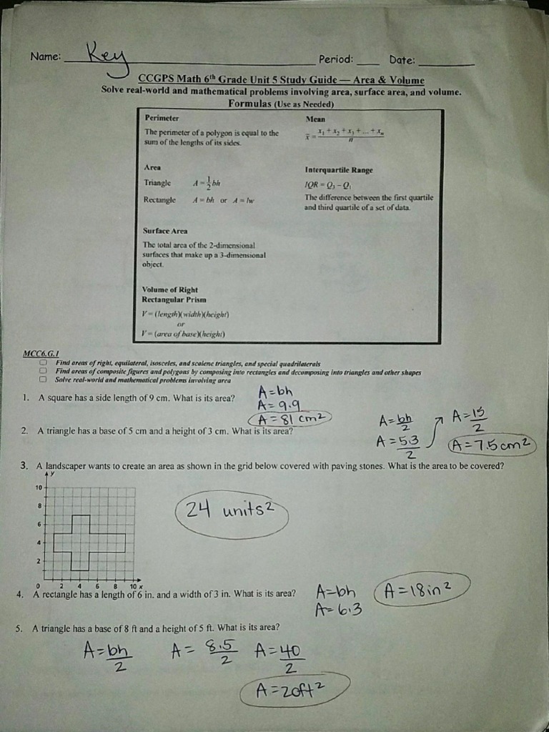 6th Grade Math: Area & Volume Guide | PDF | Area | Polytopes