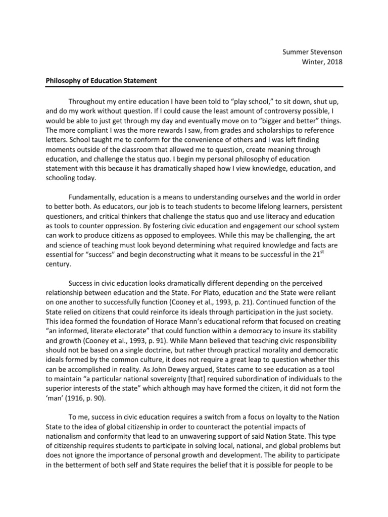 Personal Philosophy of Education Portfolio Version | PDF | Citizenship ...