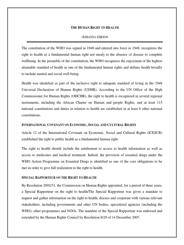 The Human Right To Health | PDF | Human Rights | Applied Ethics