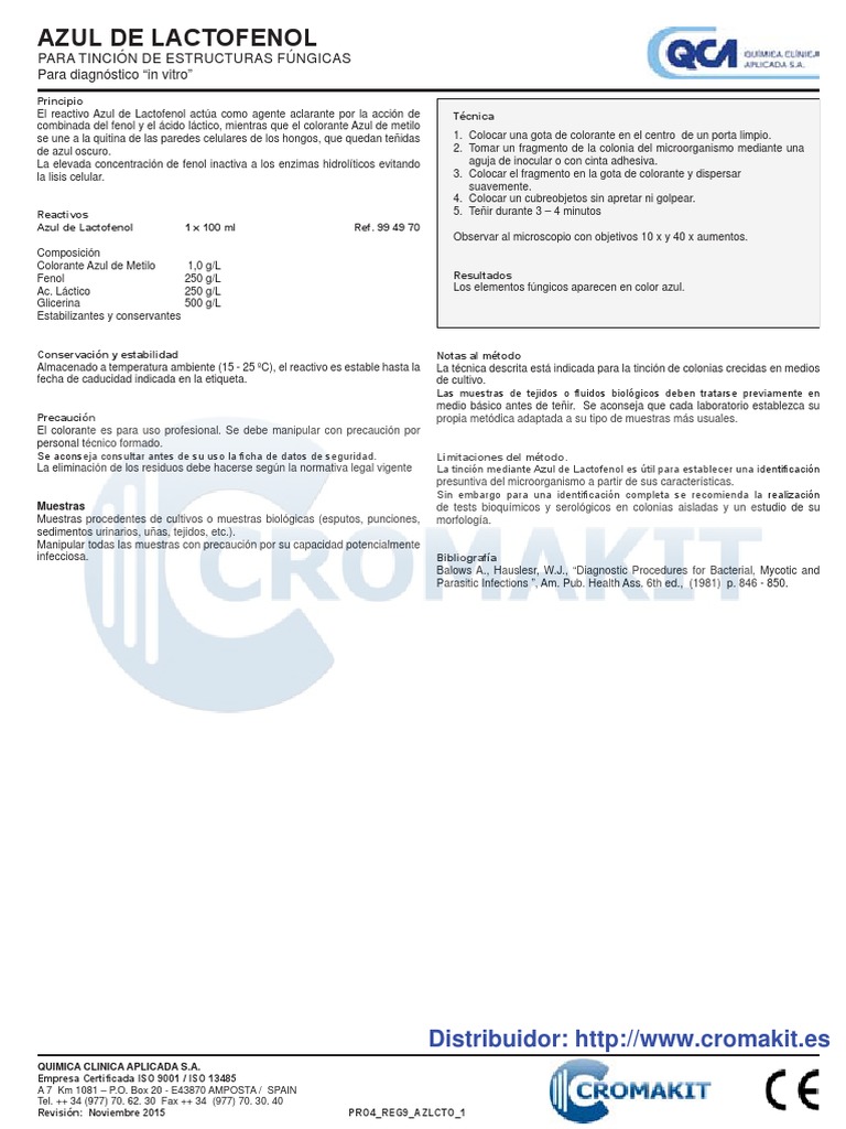 Azul de Lactofenol - Composicion | PDF | Tinción | Biología