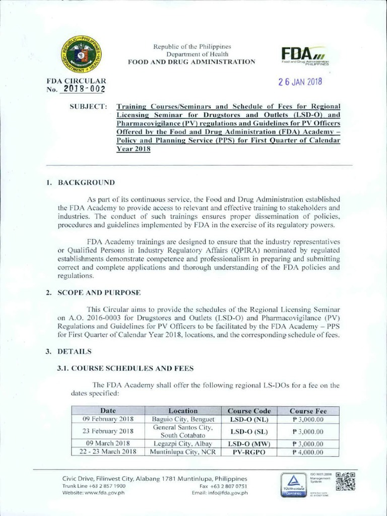 FDA Circular No. 2018-002