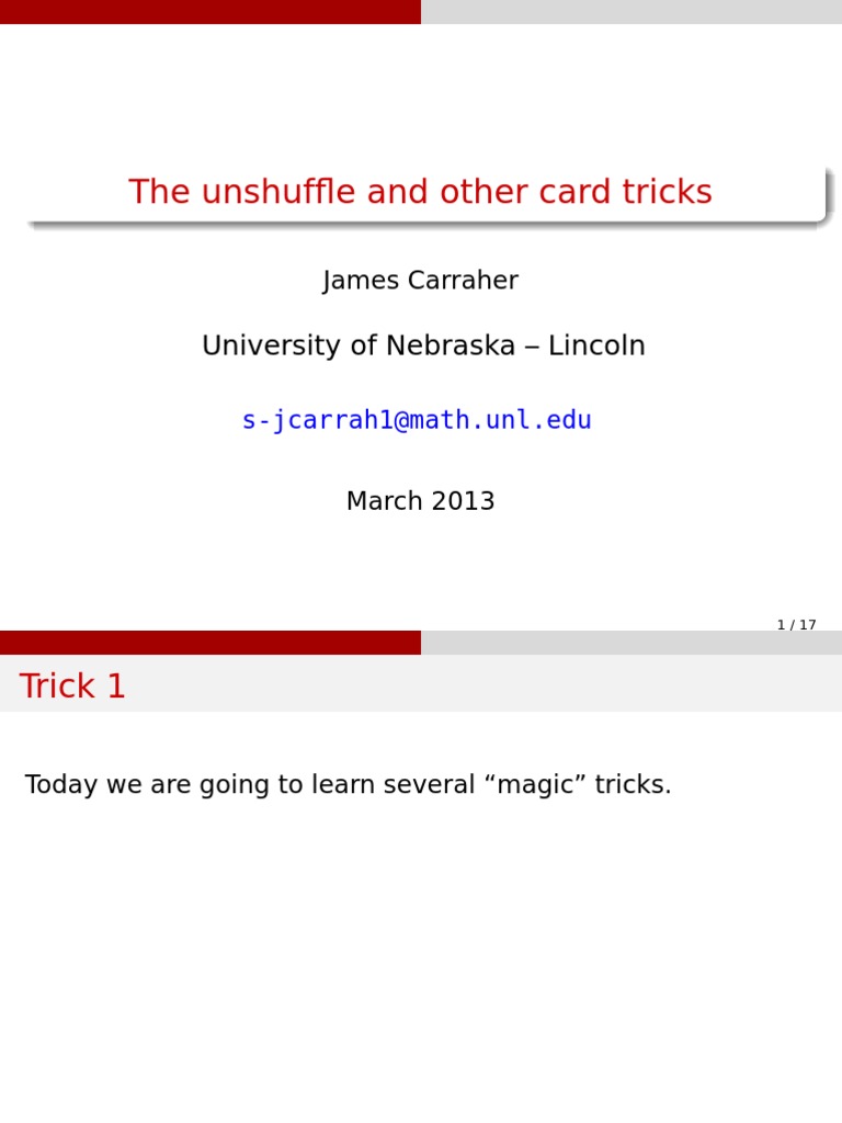 Unshuffle & Other Card Tricks - James Carraher PDF | PDF | Games Of ...