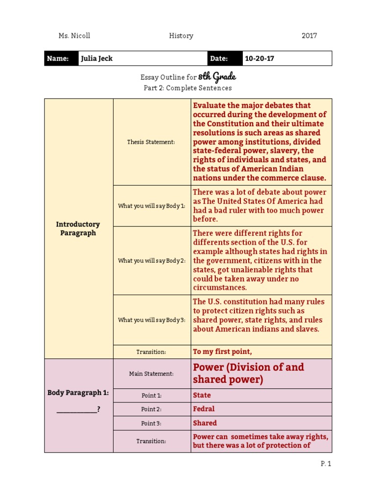 Julia Jeck - Essay Outline - PT 2 - 8th Grade 1 | PDF | Natural And ...