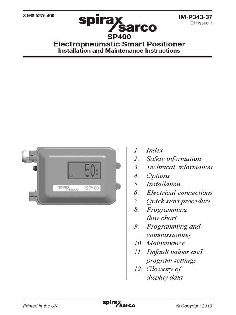 SP400 Electropneumatic Smart Positioner-Installation Maintenance Manual | PDF | Valve ...