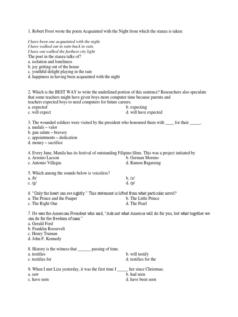 Robert Frost poem analysis and multiple choice questions | PDF ...