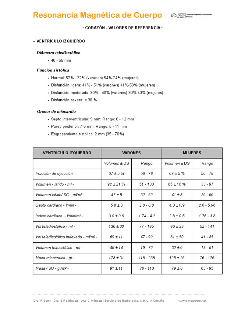 RM Corazon - Valores de Referencia 2017 | PDF | Corazón | Sistema ...