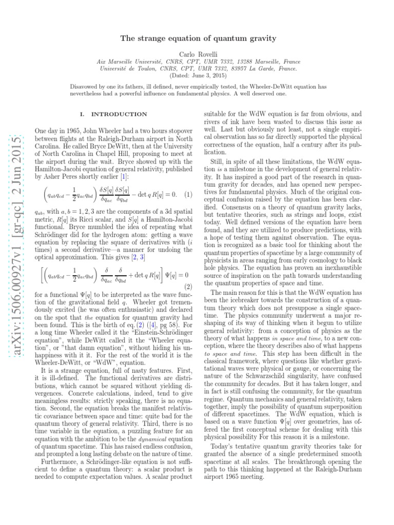 Understanding the Wheeler-DeWitt Equation | PDF | General Relativity ...