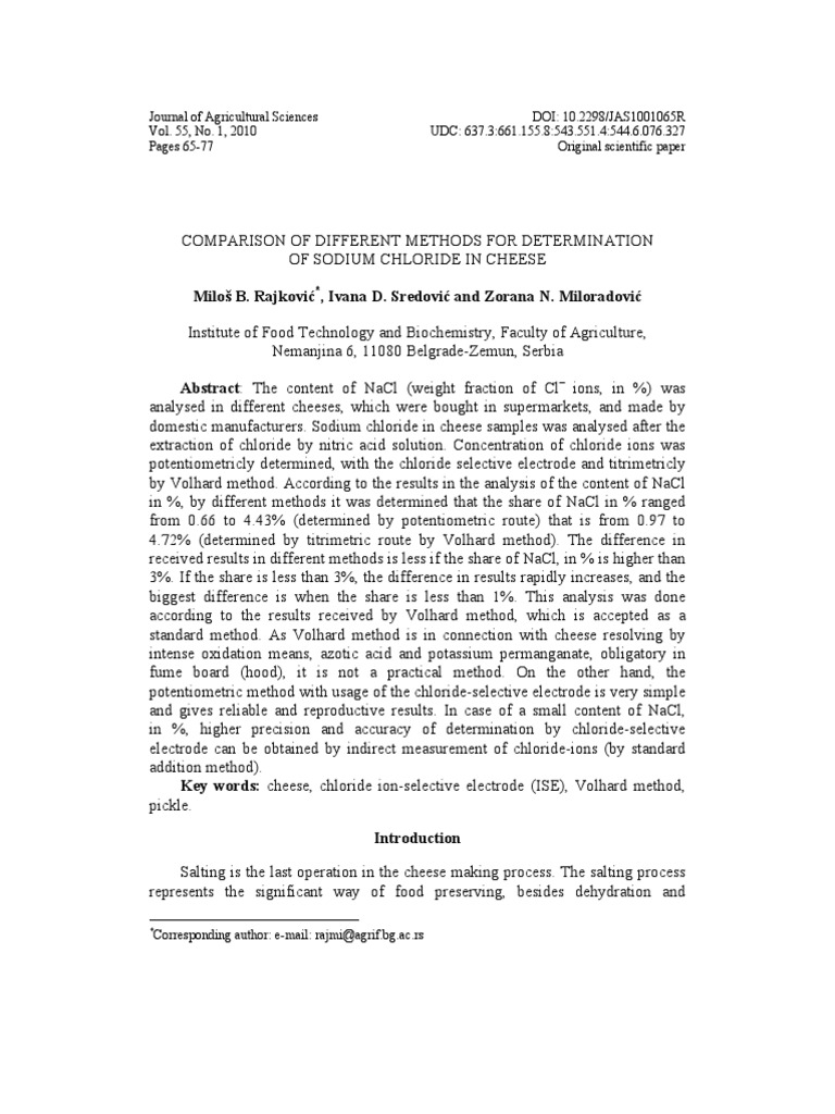Comparison Between Methods For Sodium Chloride Determination | PDF ...