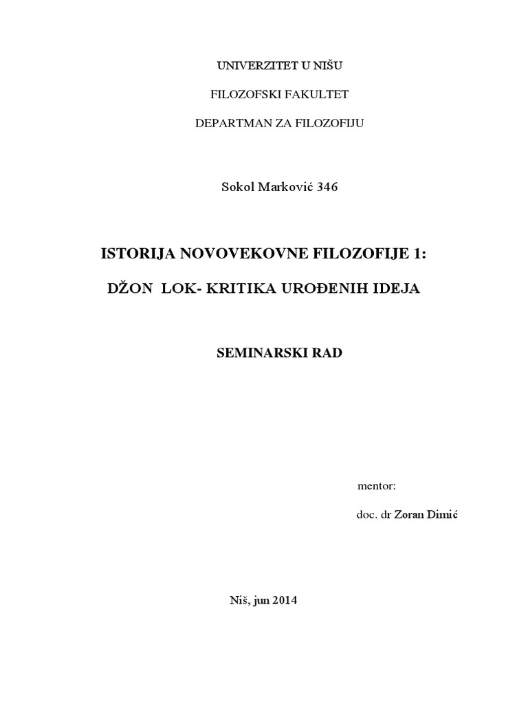 Dzon Lok Kritika Urodenih Ideja | PDF