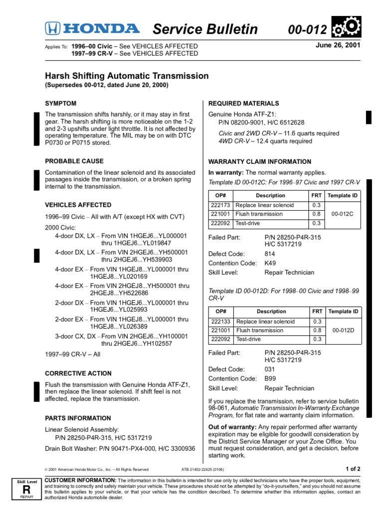 TSB P0715 Honda CRV 1997 PDF | PDF
