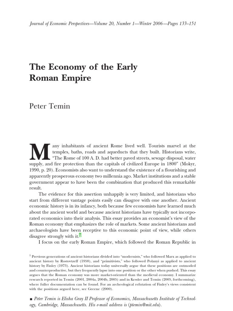 Economy of The Early Roman Empire | PDF | Freedman | Roman Empire