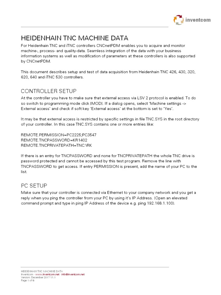 Heidenhain TNC Machine Data | PDF | Port (Computer Networking) | Computer Network