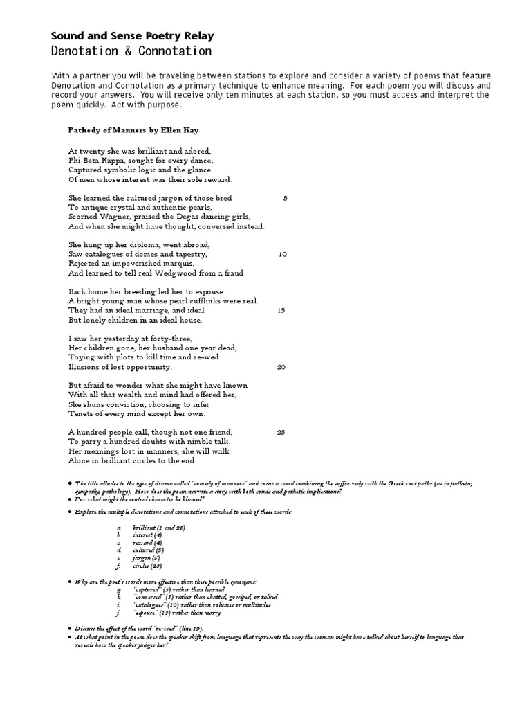 Denotation Connotation - Poems Prompt | PDF | Poetry