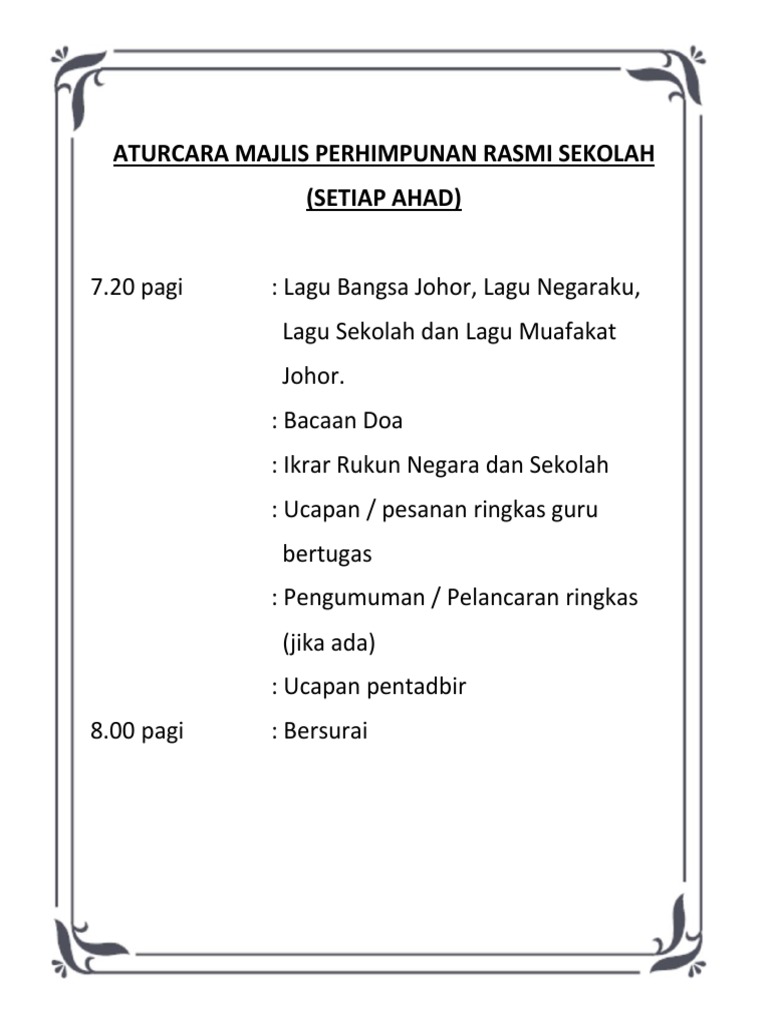 Aturcara Majlis Perhimpunan Rasmi Sekolah | PDF