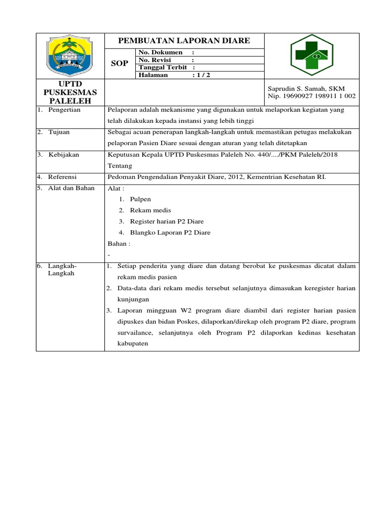 Sop Pembuatan Laporan Diare | PDF