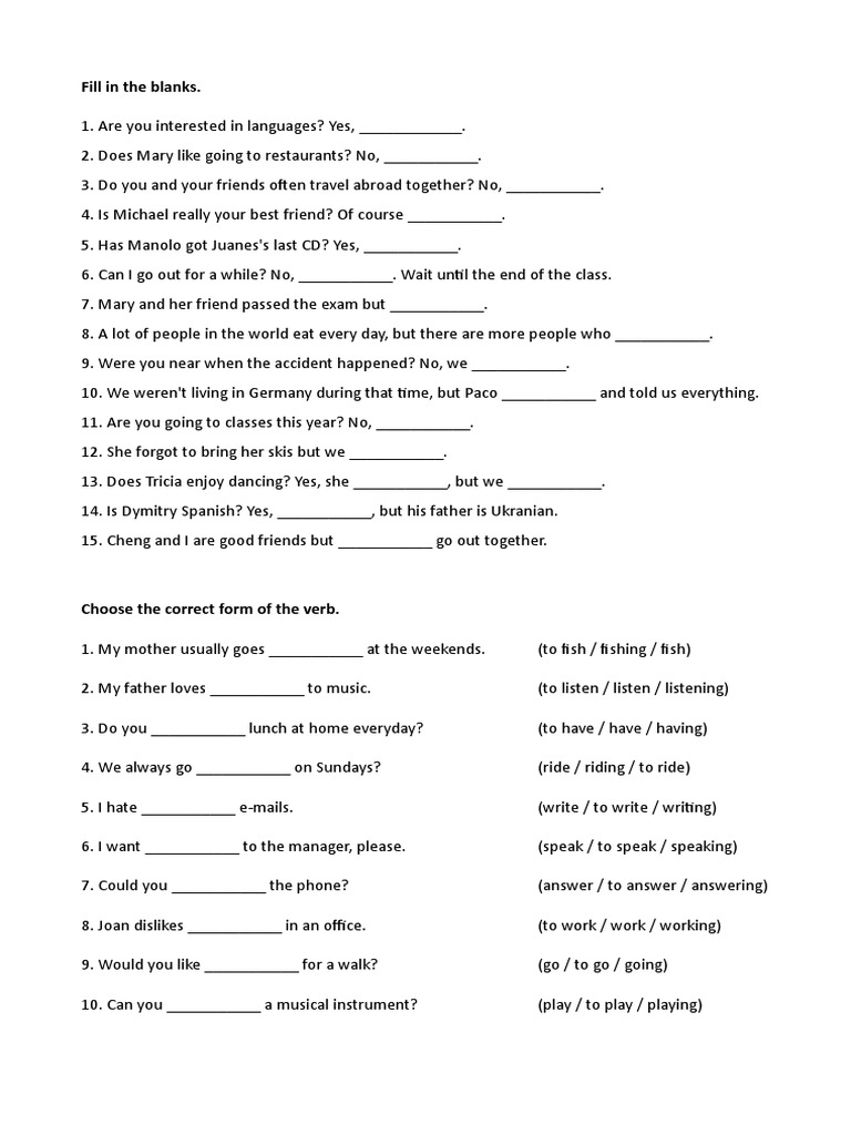 Language Practice: Fill-in-the-Blanks and Verbs | PDF