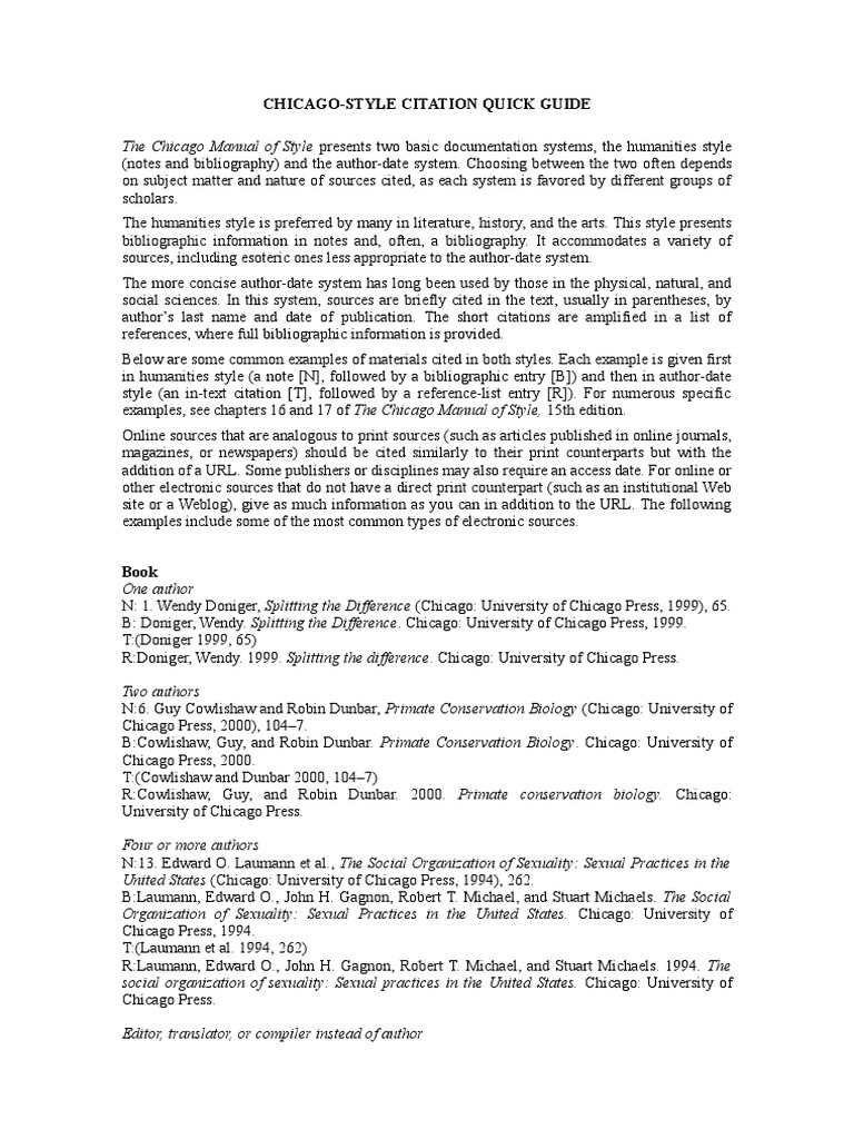 Chicago-Style Citation Quick Guide | PDF | Citation | Bibliography