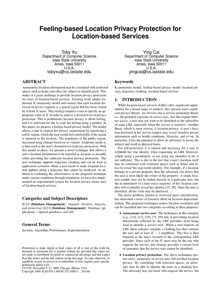 Feeling-Based Location Privacy Protection | PDF | Location Based ...