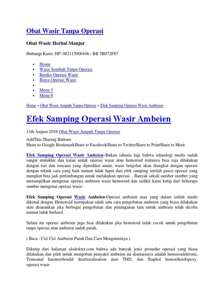 Efek Samping Operasi Wasir | PDF