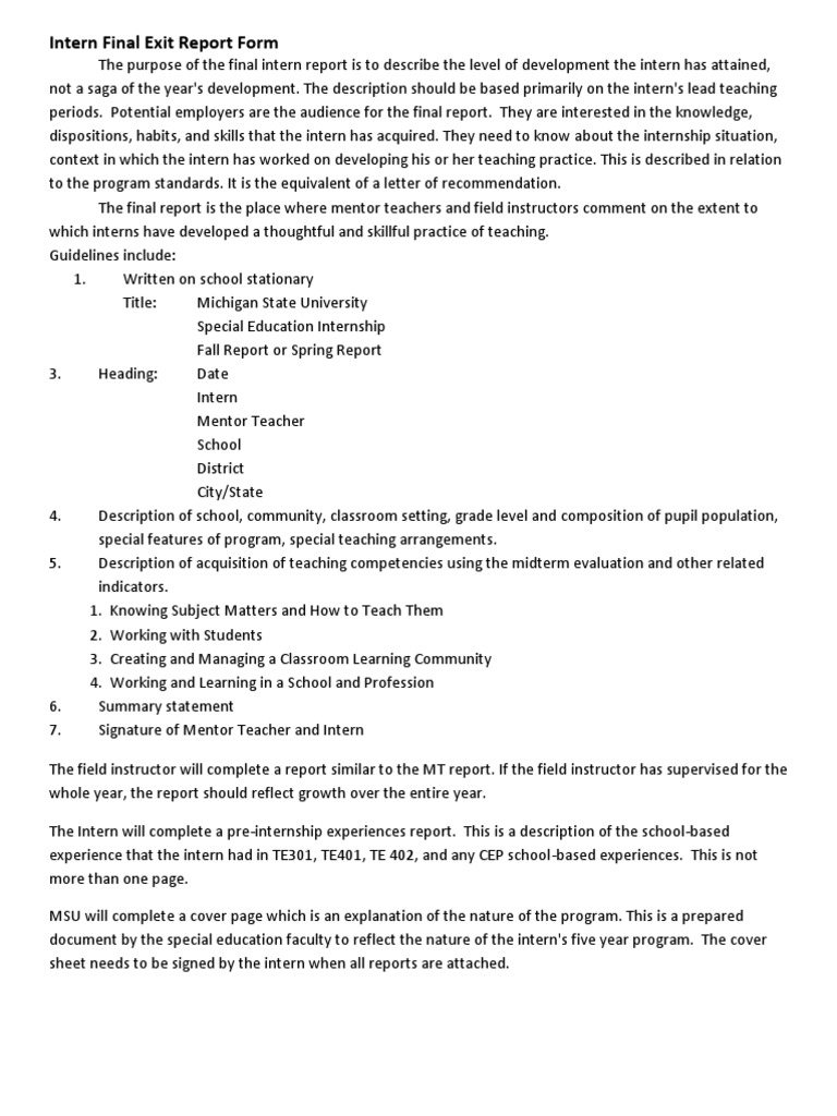 Intern Final Exit Report Form | PDF | Internship | Job Hunting