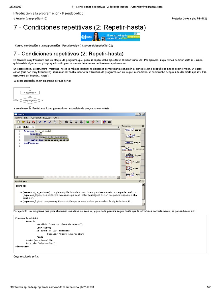 7 - Condiciones Repetitivas (2 - Repetir-Hasta) - AprendeAProgramar PDF | PDF | Programa de ...