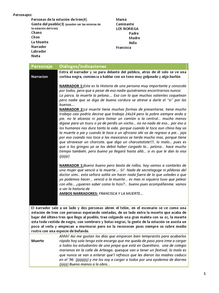Francisca y La Muerte Guion | PDF | Narración | Ocio