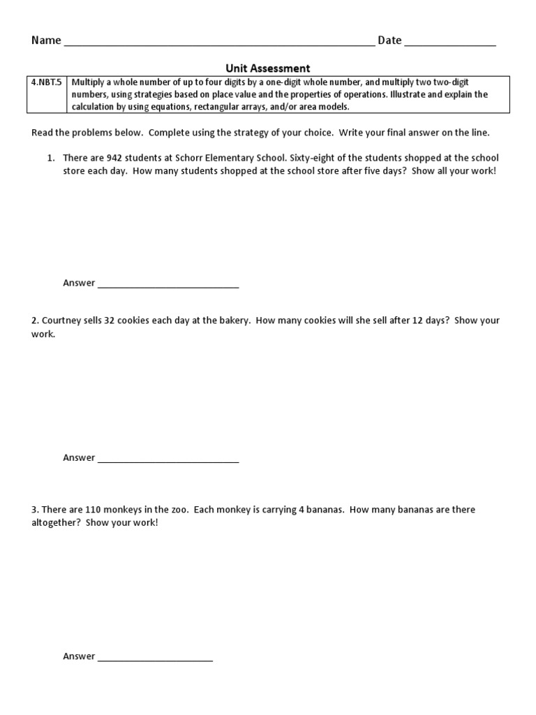 Multiplication Assessment | PDF