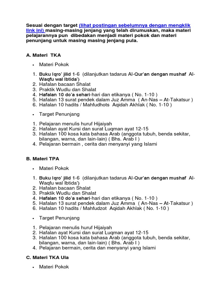Materi Pembelajaran Tpa | PDF