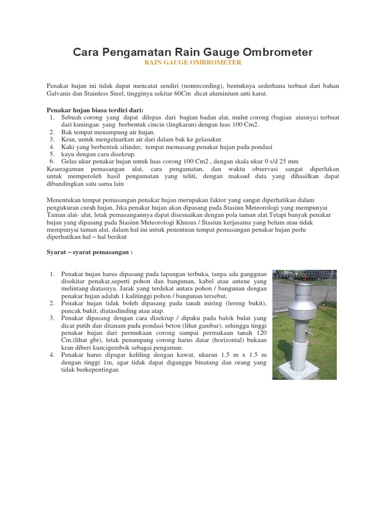 Cara Pengamatan Rain Gauge Ombrometer (Hujan) | PDF