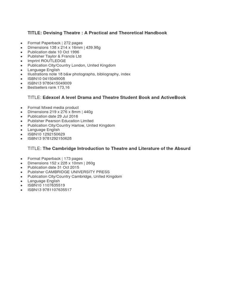 TITLE: Devising Theatre: A Practical and Theoretical Handbook | PDF
