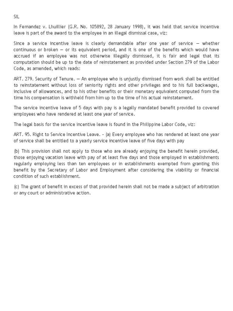 Service Incentive Leave | PDF