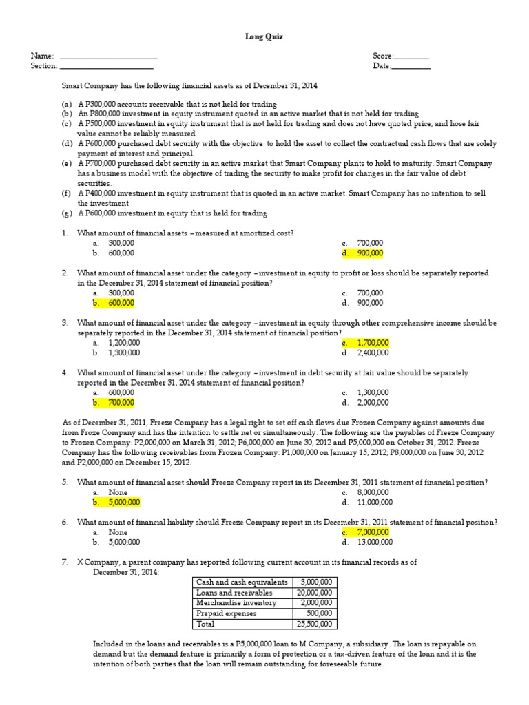 Financial Position Quiz Overview | PDF | Balance Sheet | Debits And Credits