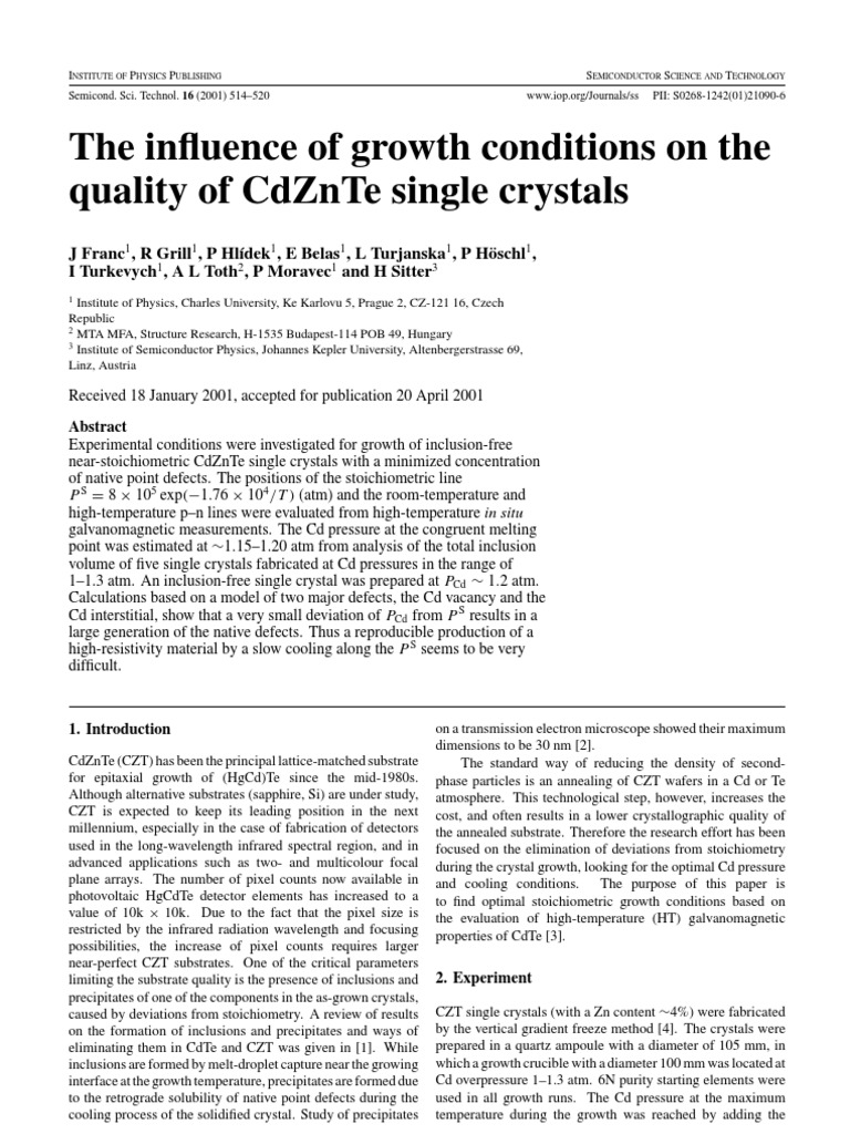 The Influence of Growth Conditions On The Quality of CdZnTe Single ...