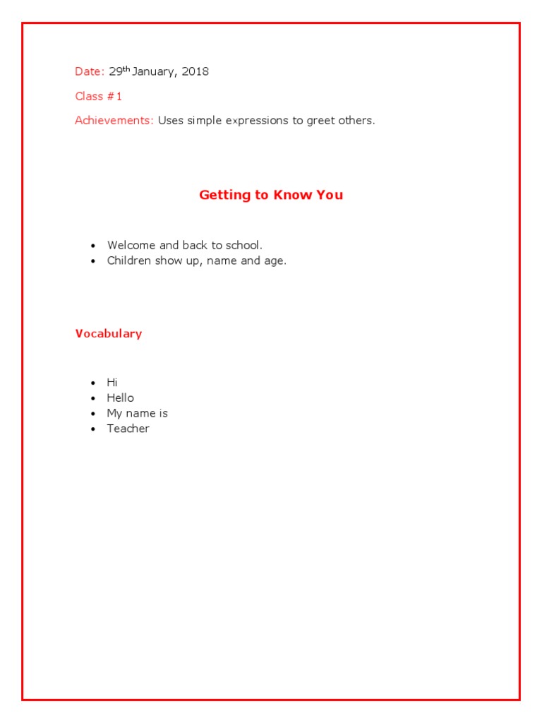 Class 1st | PDF | Vocabulary | Learning