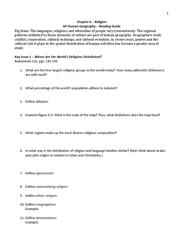 Chapter 6 - Religion AP Human Geography - Reading Guide | PDF ...