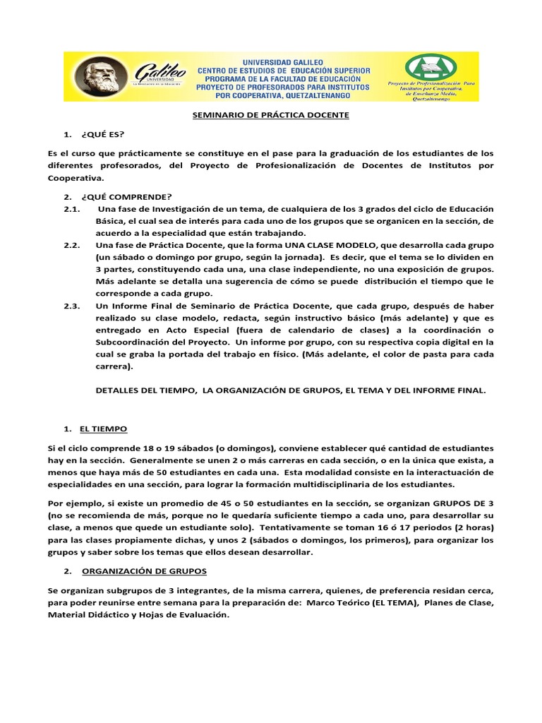 Instructivo de Seminario de Práctica Docente | PDF | Maestros | Evaluación