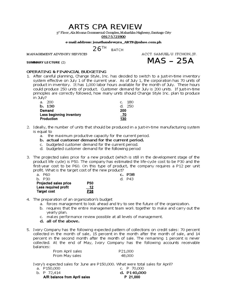 MAS 25A 27TH BATCH With Answers | PDF | Cost Of Goods Sold | Certified ...