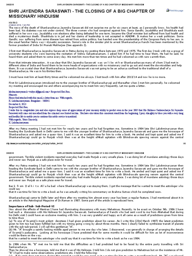 Shri Jayendra Saraswati - Missionary Hinduism | PDF | Indian National ...