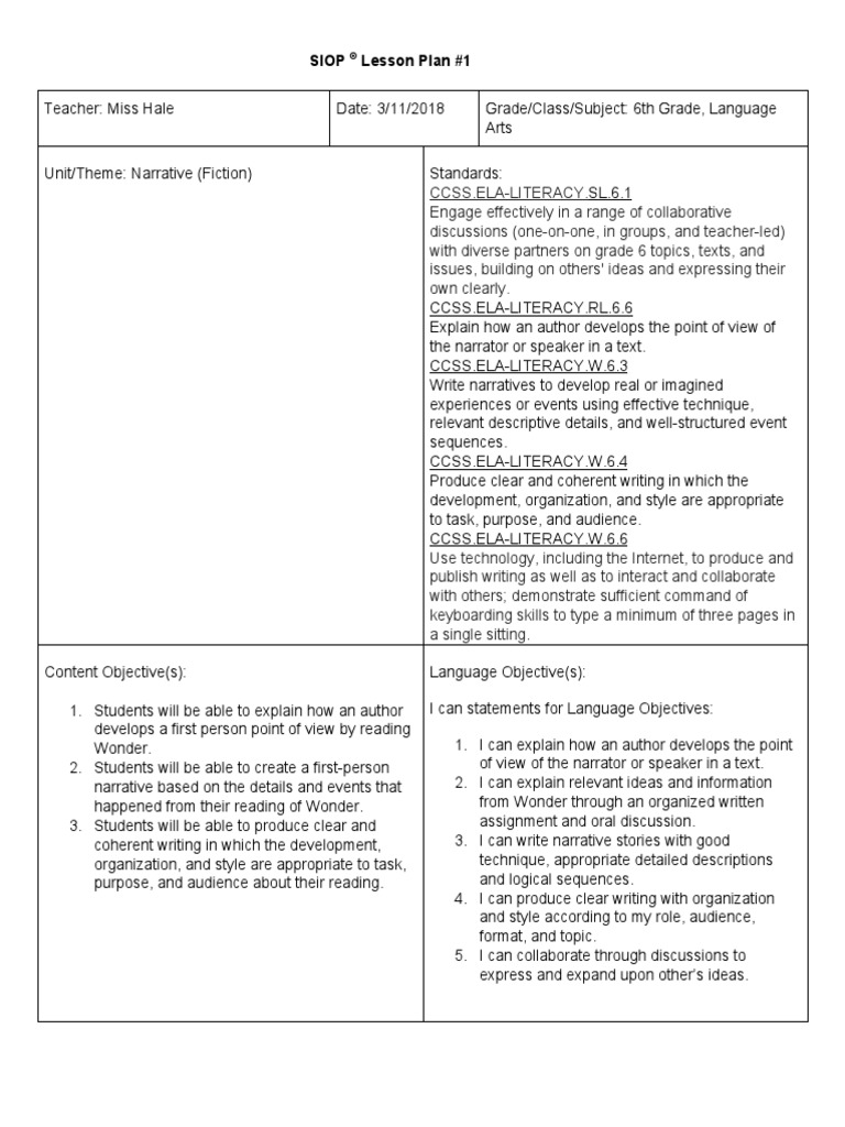 final lesson plan 1 | Narration | Narrative
