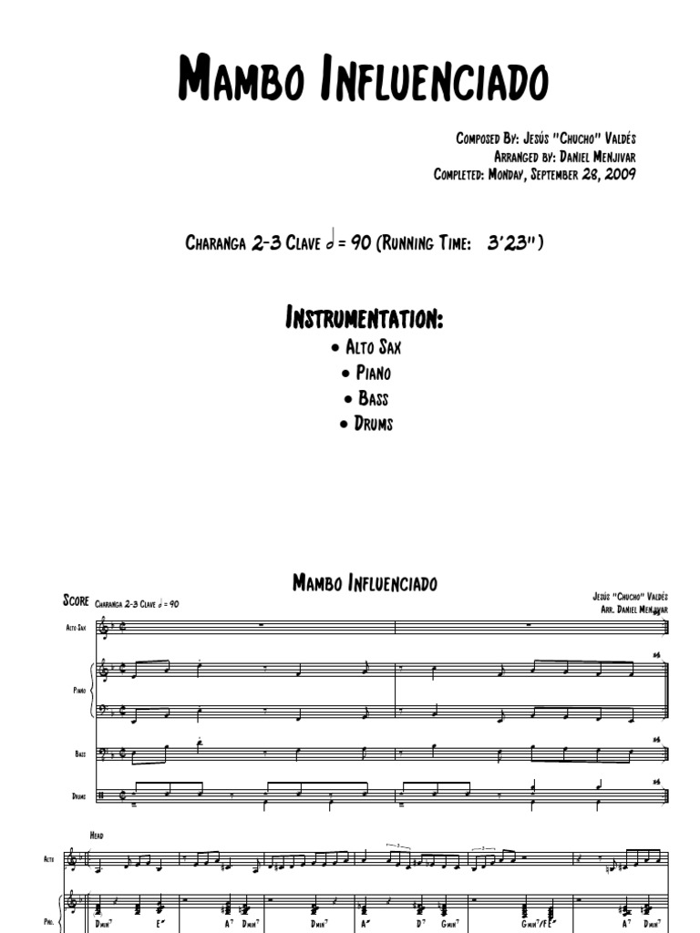 Mambo Influenciado - Score.pdf | Jazz | Music Production