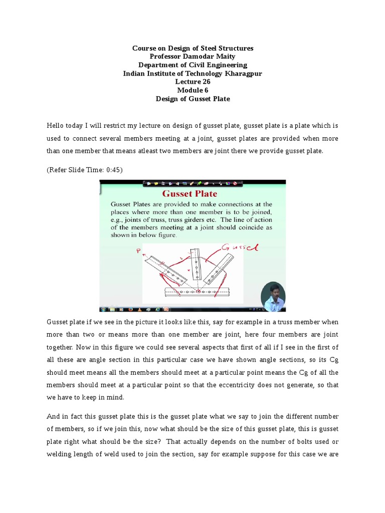 Lec26 - Design of Gusset Plate | PDF | Screw | Truss